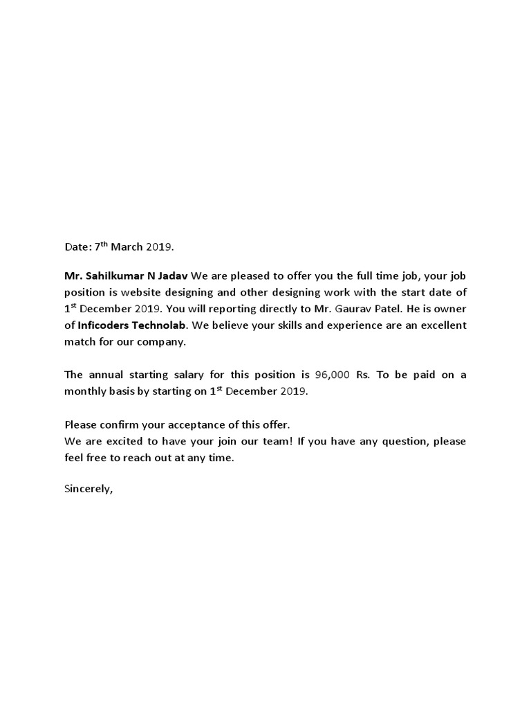 Sahil Job Letter | PDF