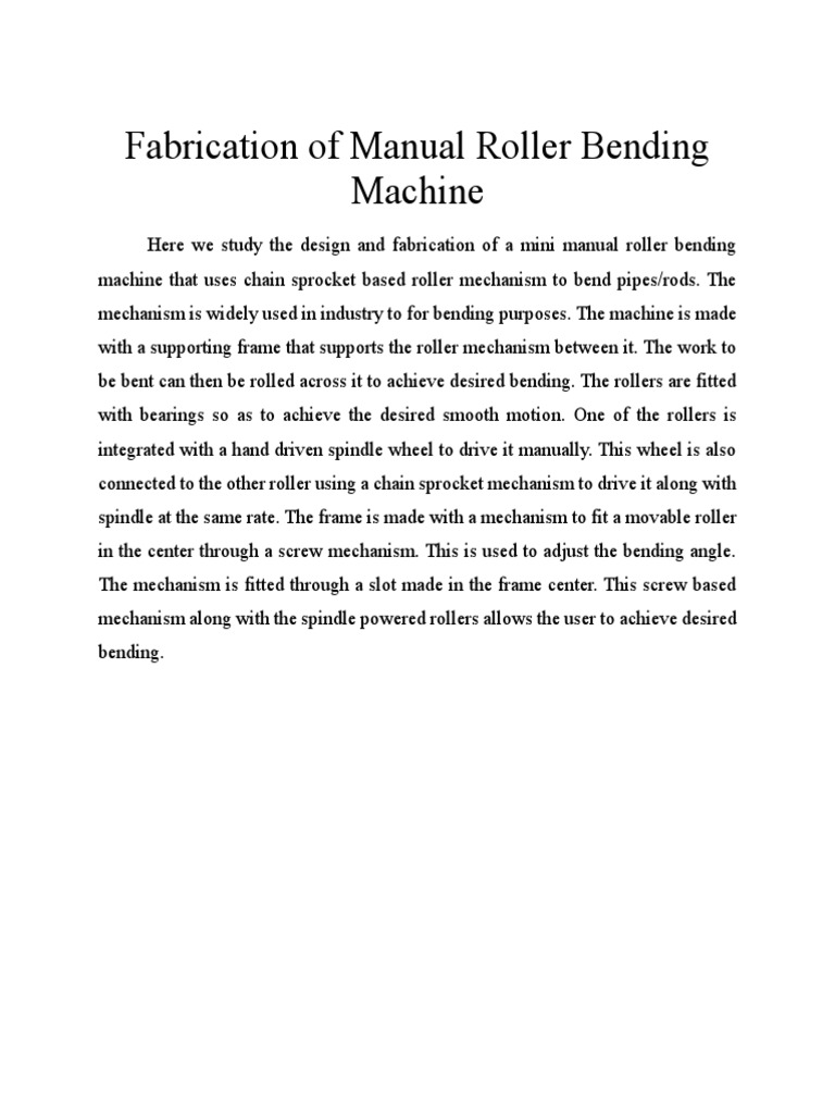 Fabrication of Manual Roller Bending Machine | PDF | Sheet Metal | Bending
