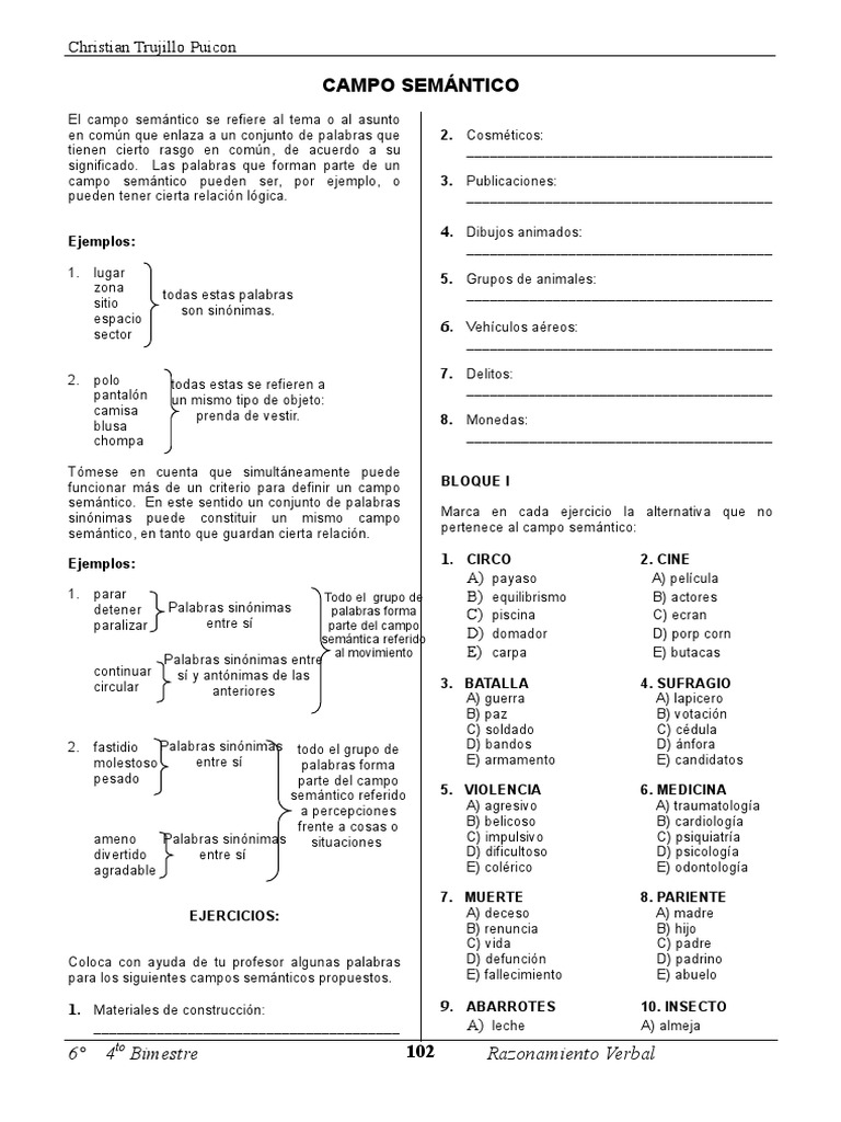 Ejercicios de Campos Semánticos | PDF | Ropa | Naturaleza