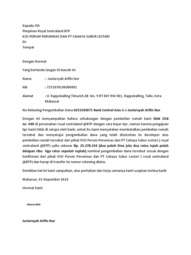 Contoh Surat Pembatalan | PDF