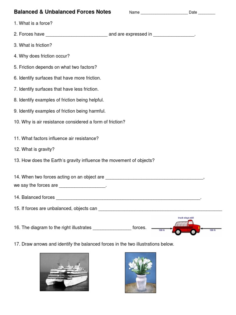 Balanced Unbalanced Forces Notes PDF | PDF | Inertia | Friction