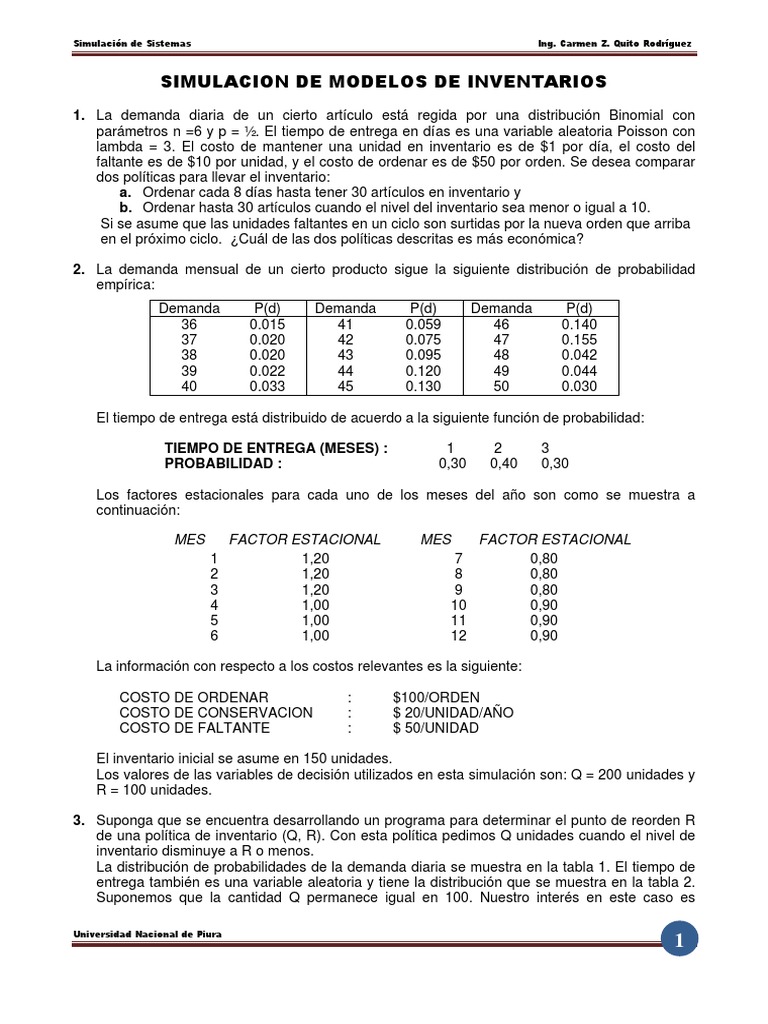 Problemas de Sistemas de Inventarios_UNP | Intervalo de confianza ...