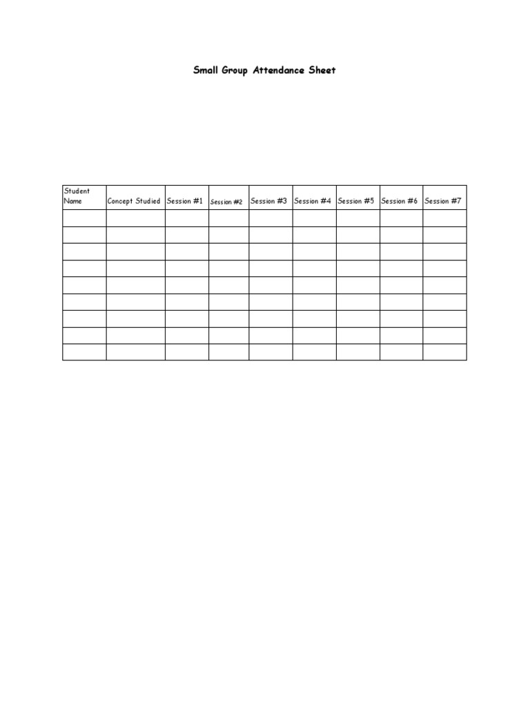 Small Group Attendance Sheet-Print