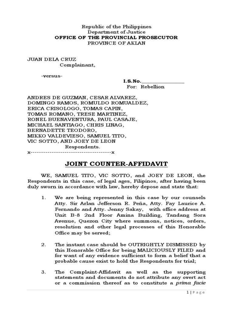 Joint Counter-Affidavit: Office of The Provincial Prosecutor | PDF ...