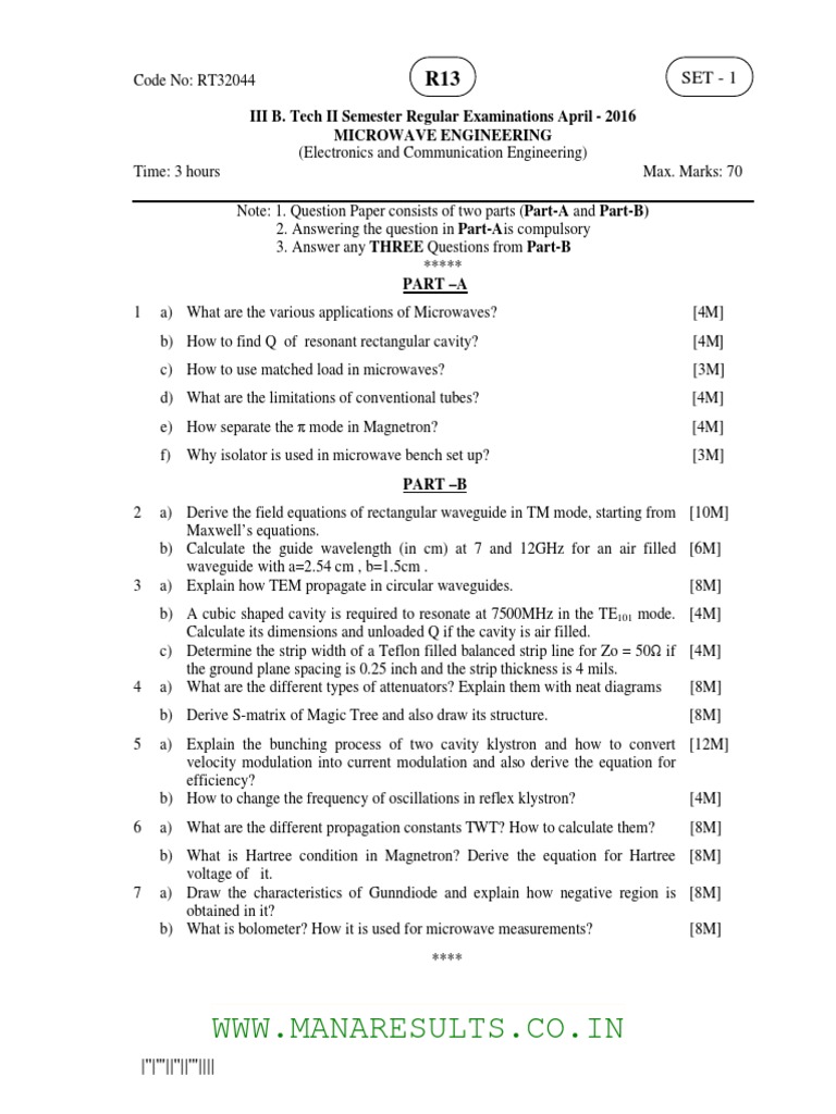Microwave Engineering Exam Questions | PDF | Microwave | Waveguide
