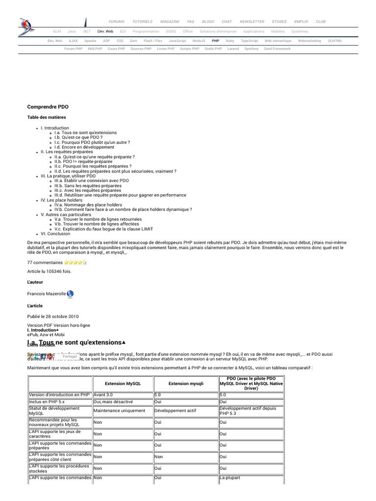 Comprendre PDO PDF | PDF | PHP | MySQL