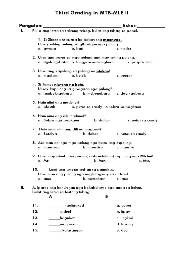 Third Grading in MTB | PDF