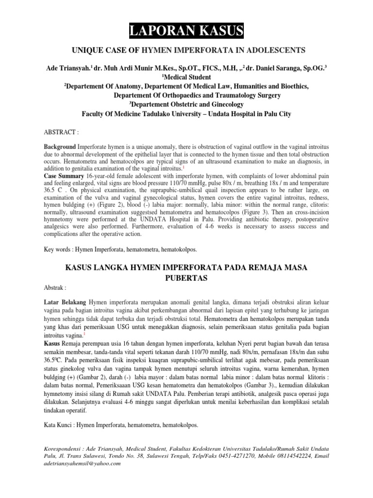 Hymen Imperforata | PDF | Physical Examination | Vagina