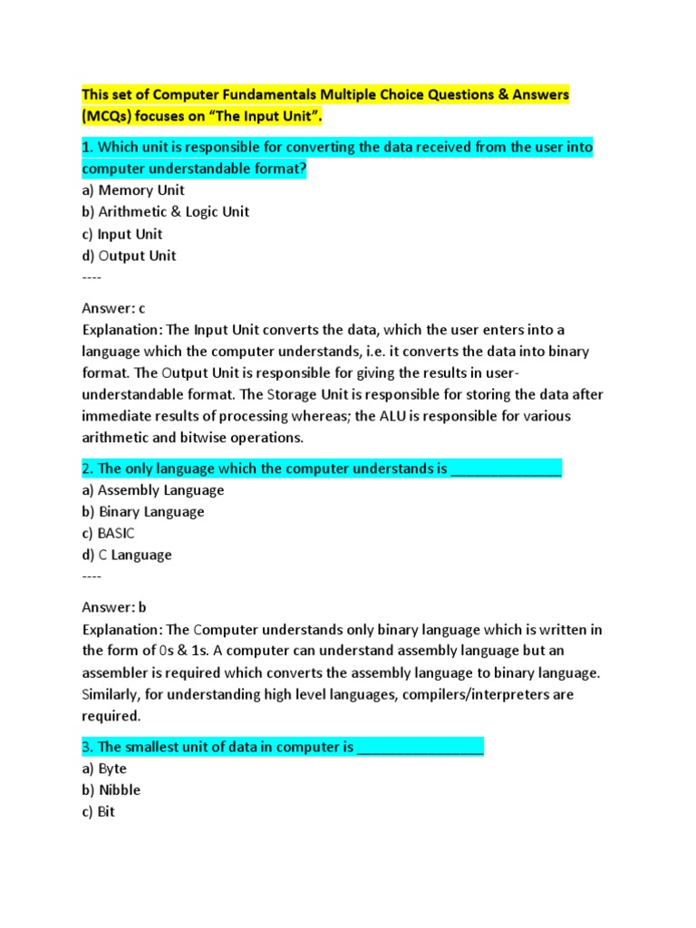 This Set of Computer Fundamentals Multiple Choice Questions & Answers ...