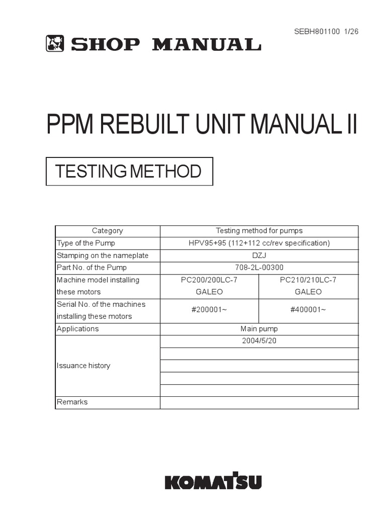 Pc200-7 Main Pump Test Method | PDF | Pump | Valve