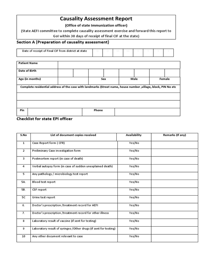 5 - Causality Assessment Form | PDF | Medical Specialties | Medicine