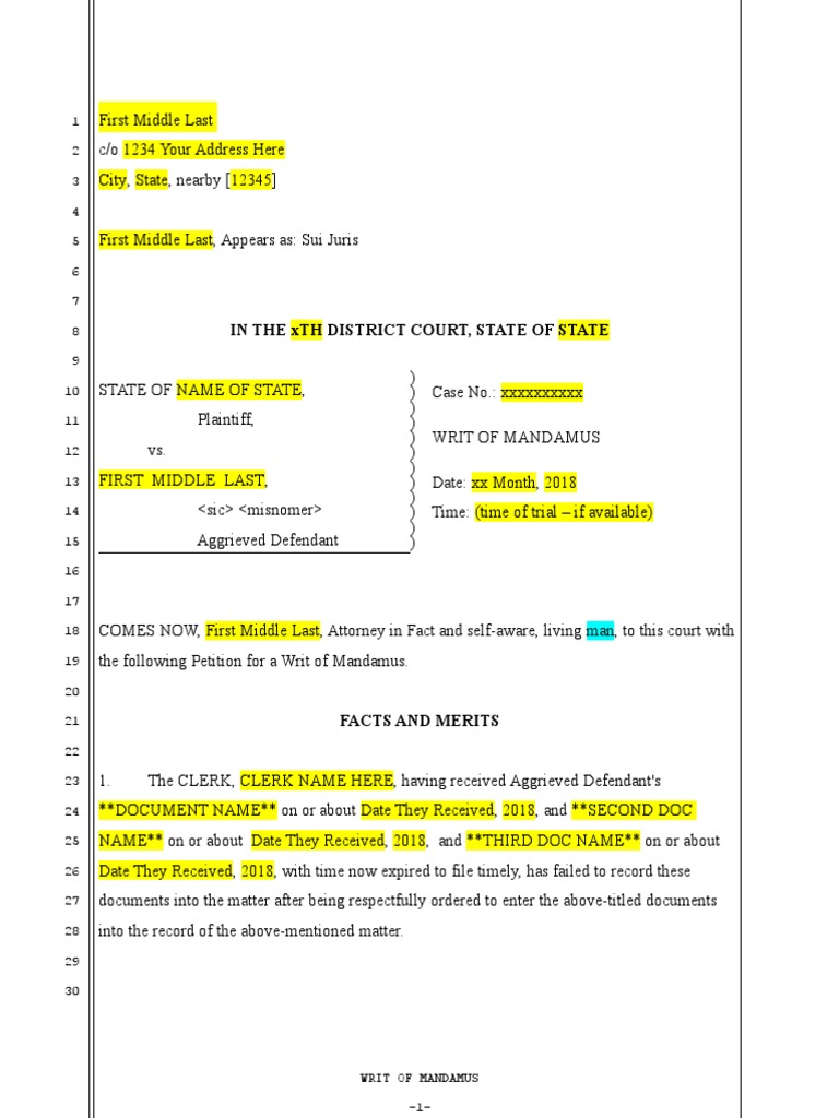 Writ of Man Damus Template | PDF | Writ | Mandamus
