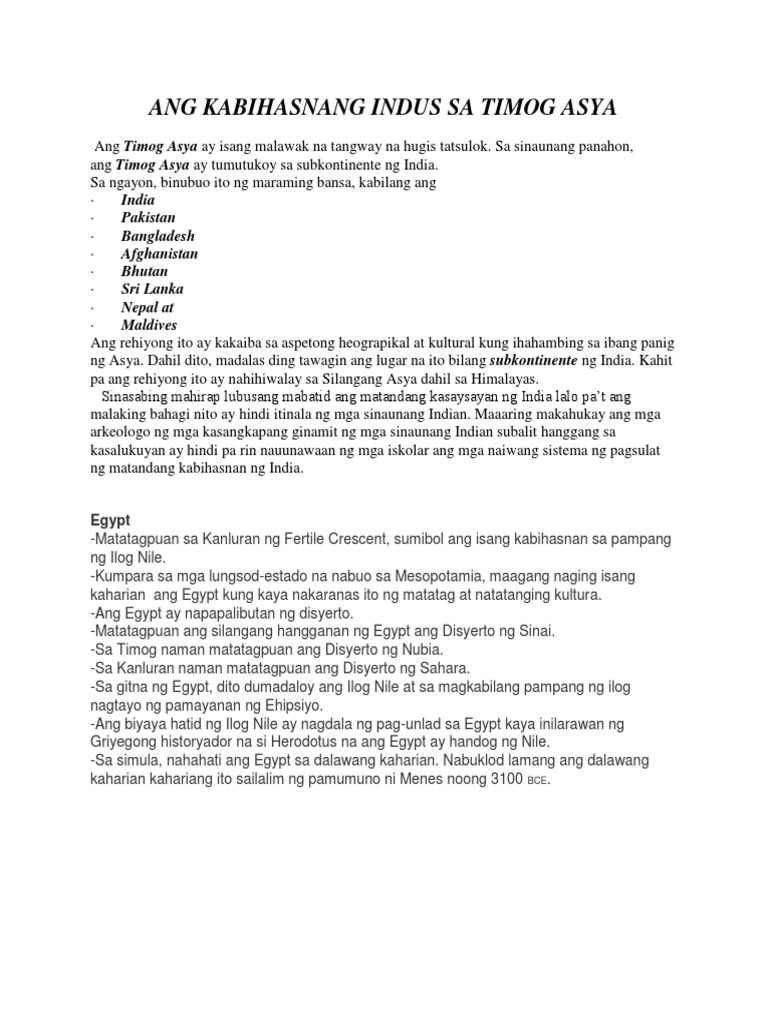 Ang Kabihasnang Indus Sa Timog Asya | PDF