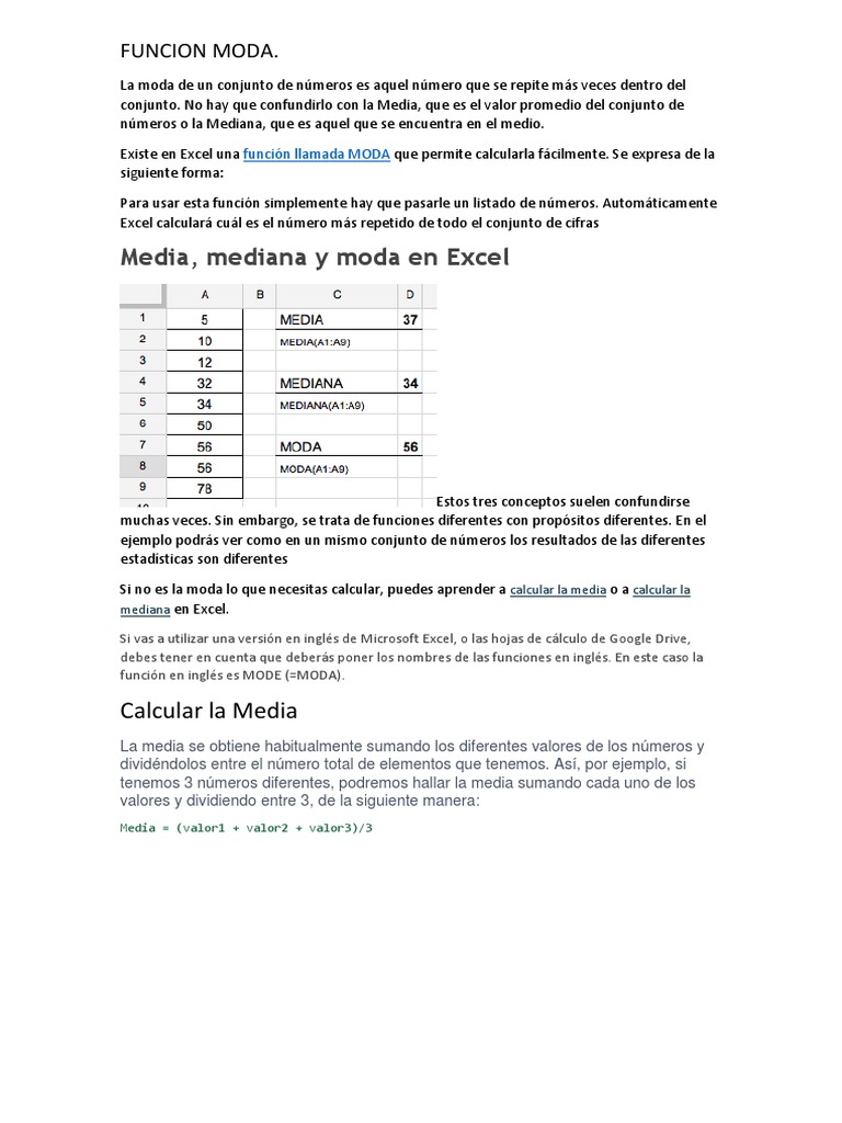 Funcion Moda | PDF | Microsoft Excel | Áreas de informática