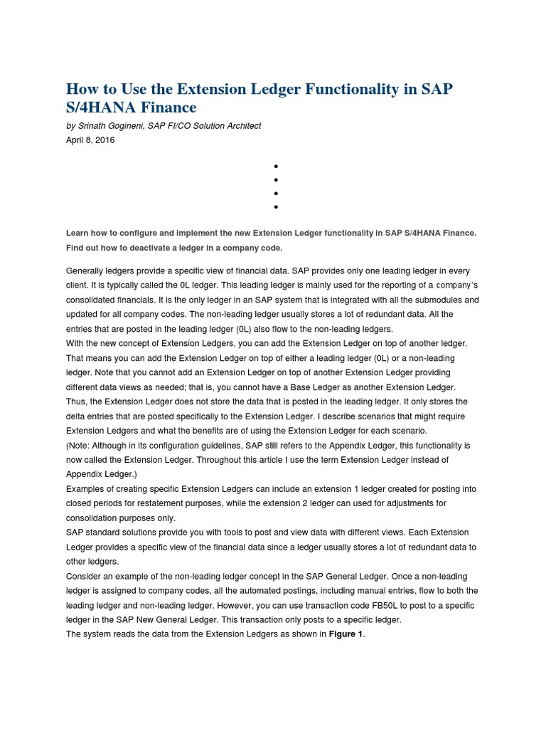 How To Use The Extension Ledger Functionality in SAP S | PDF | Icon ...