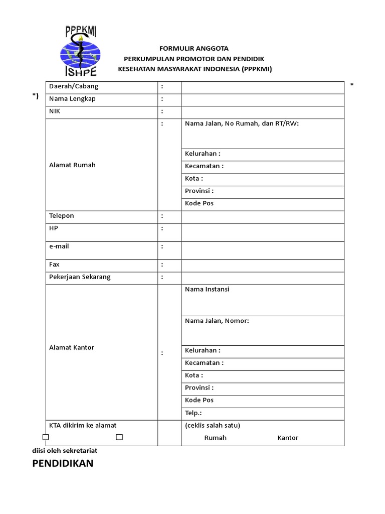 Formulir Pendaftaran Anggota PPPKMI-2019 | PDF