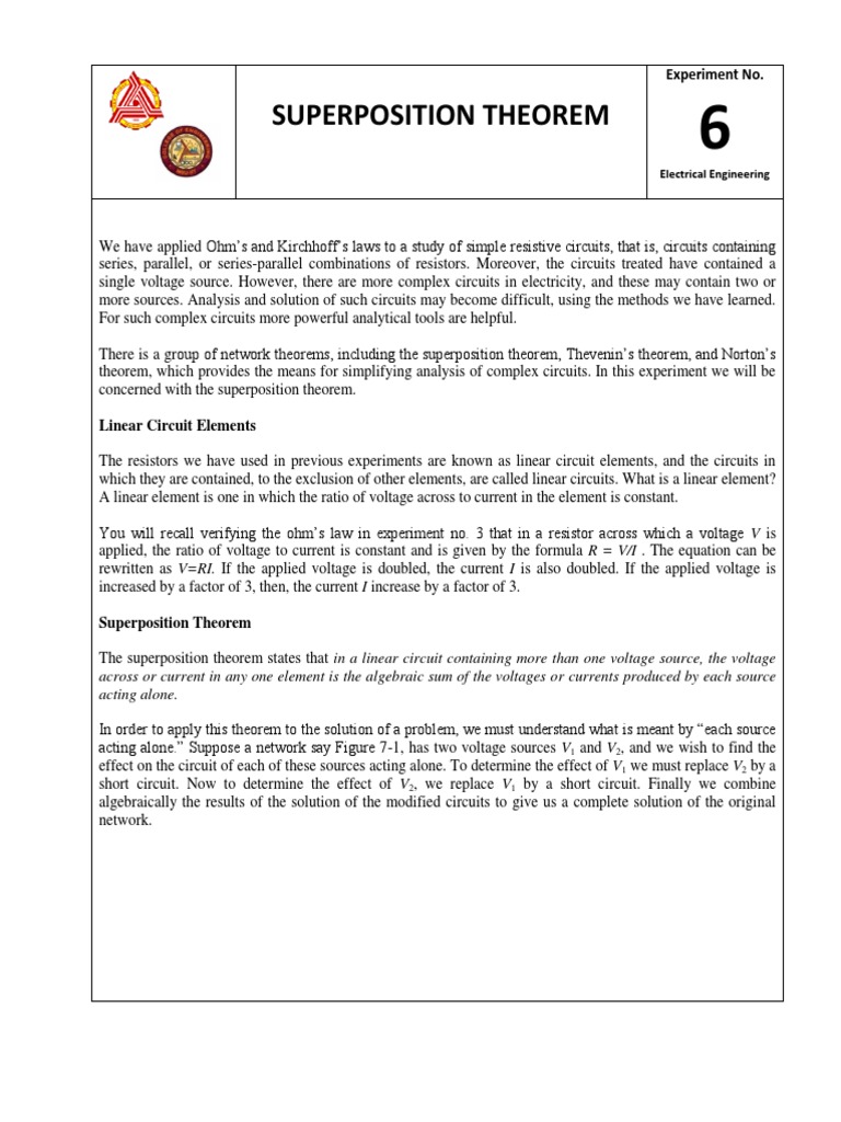 Superposition Theorem: Experiment No | PDF | Electrical Network | Series And Parallel Circuits
