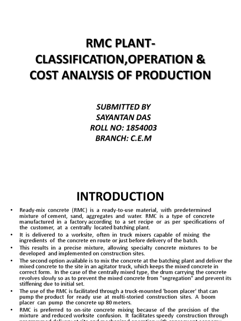 RMC Plant-Classification, Operation & Cost Analysis of Production | PDF ...