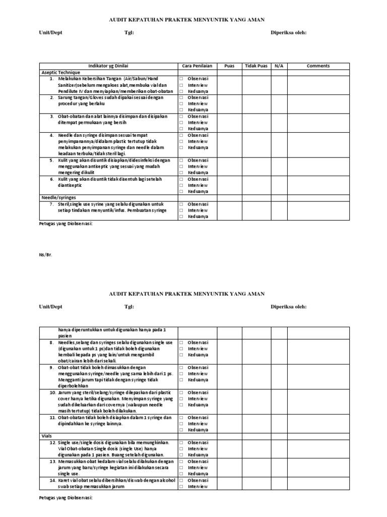 Audit Praktek Menyuntik Yang Aman | PDF