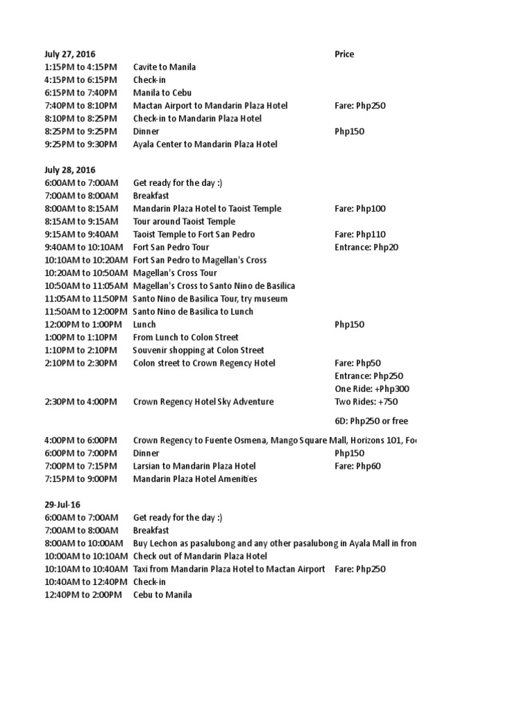 Cebu Itinerary | PDF | Cebu | Hotel