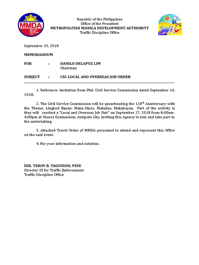 Travel Order CSC | PDF