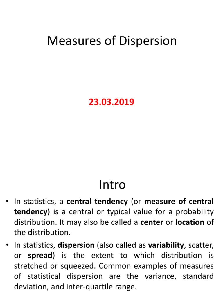 Measures of Dispersion | PDF | Variance | Statistical Dispersion