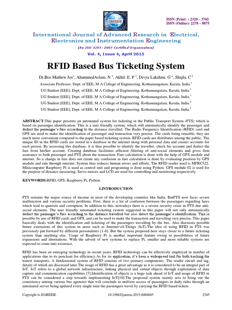 RFID Based Bus Ticketing System | PDF | Radio Frequency Identification ...