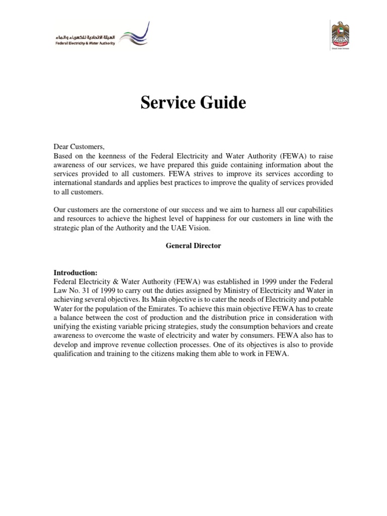 FEWA Service Guide | PDF | United Arab Emirates | Fee