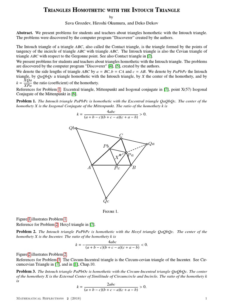 Triangles Homothetic With The Intouch Triangle | PDF | Triangle | Elementary Geometry