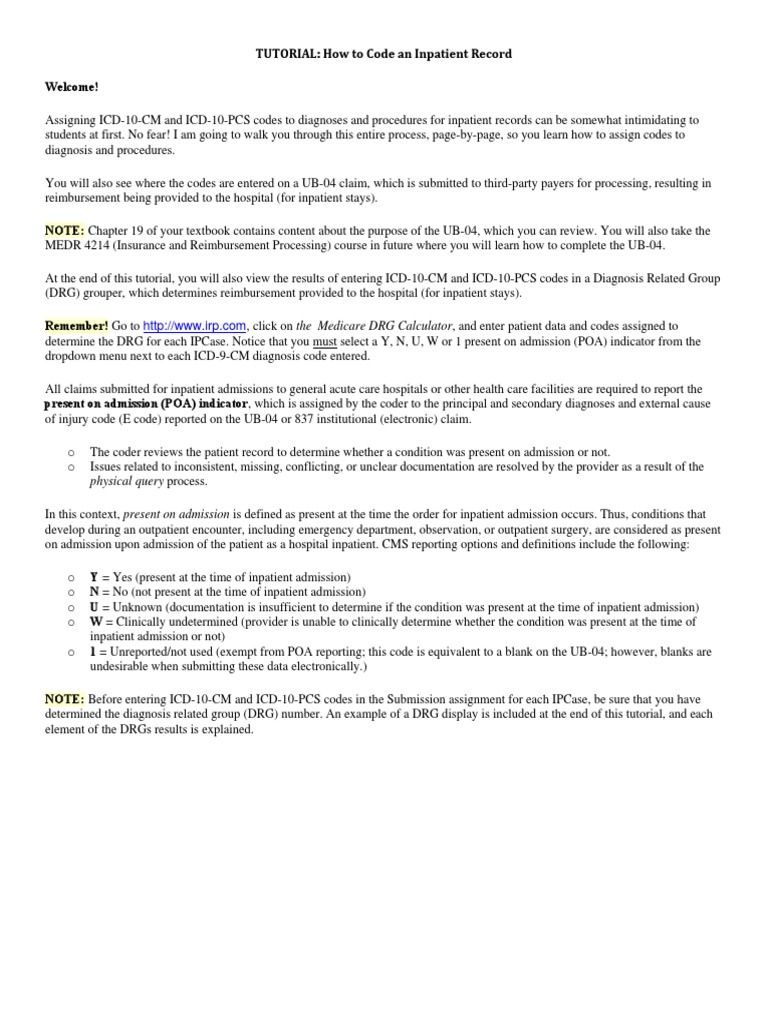 How To Code Inpatient Hospital Claim | PDF | Medical Diagnosis | Patient