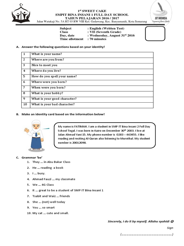 Ulangan Harian Bahasa Inggris Kelas 7 BAB Introduction | PDF