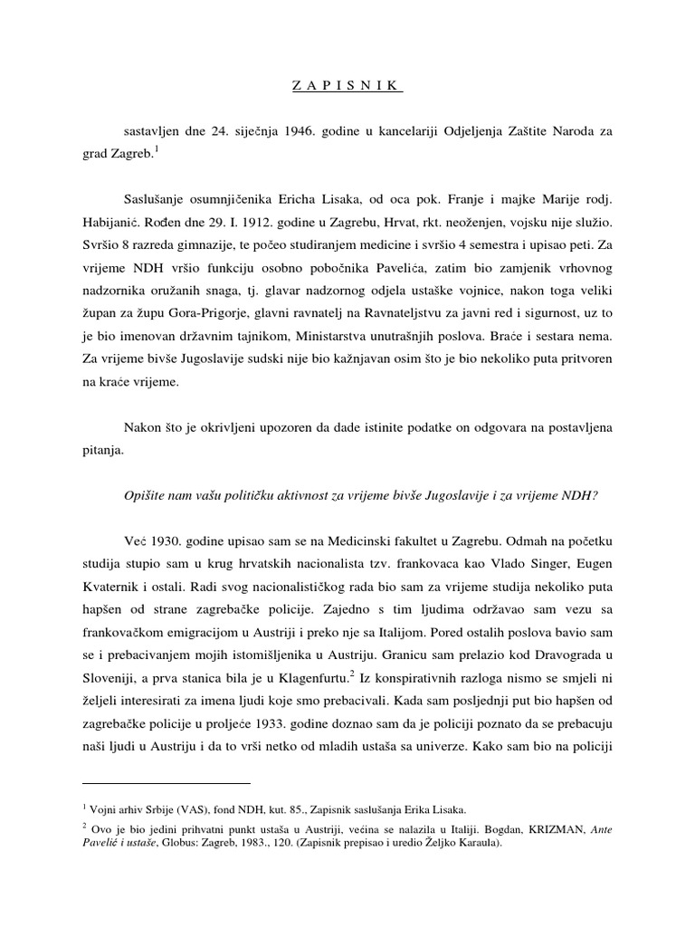 Zapisnik Saslusanja Kod OZNE 24. Sijecnj PDF | PDF