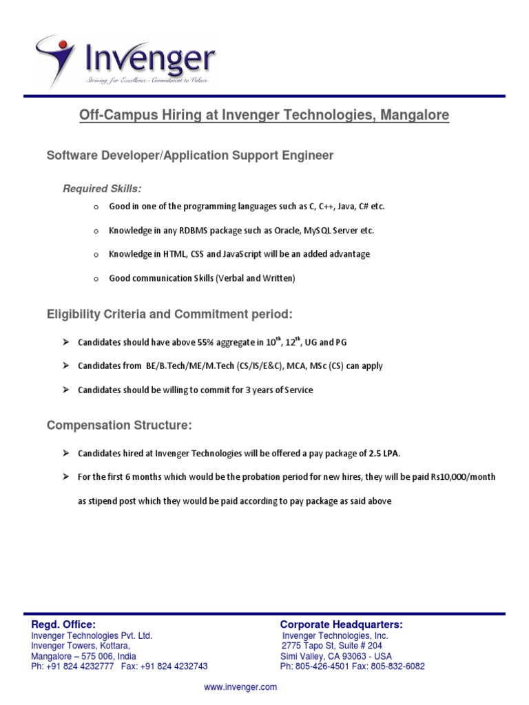 Invenger Job Description - Off Campus | PDF | Business