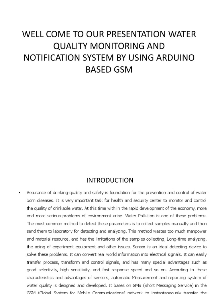 Well Come To Our Presentation Water Quality Monitoring and Notification System by Using Arduino ...
