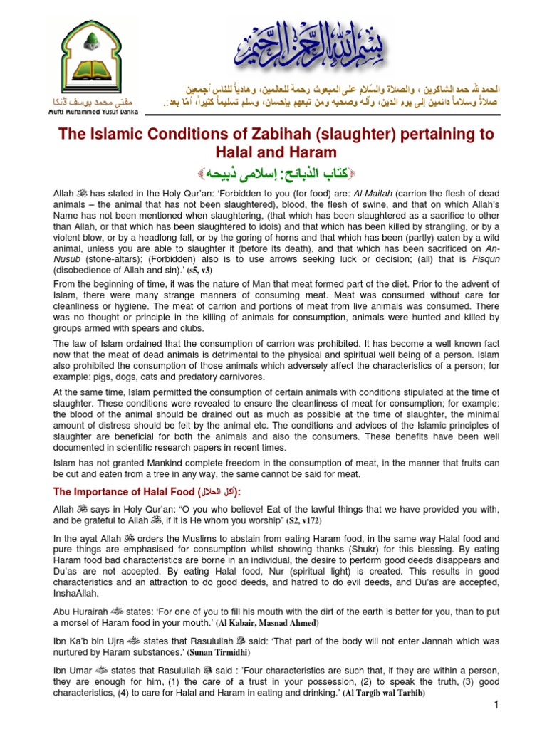 The Islamic Conditions of Zabihah - Slaughter - Pertaining To Halal and ...