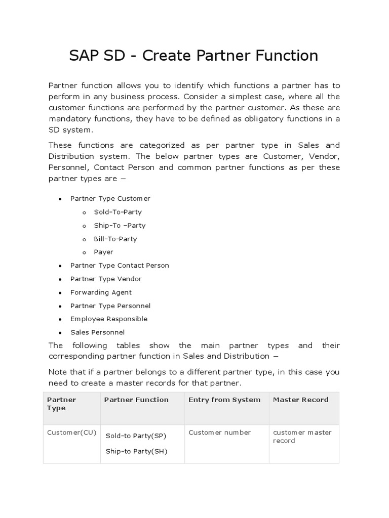 SAP SD - Create Partner Function | PDF | Computing | Information ...