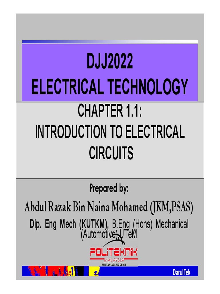 Chapter 1 Intro To Electrical Circuit | PDF | Electric Current | Voltage