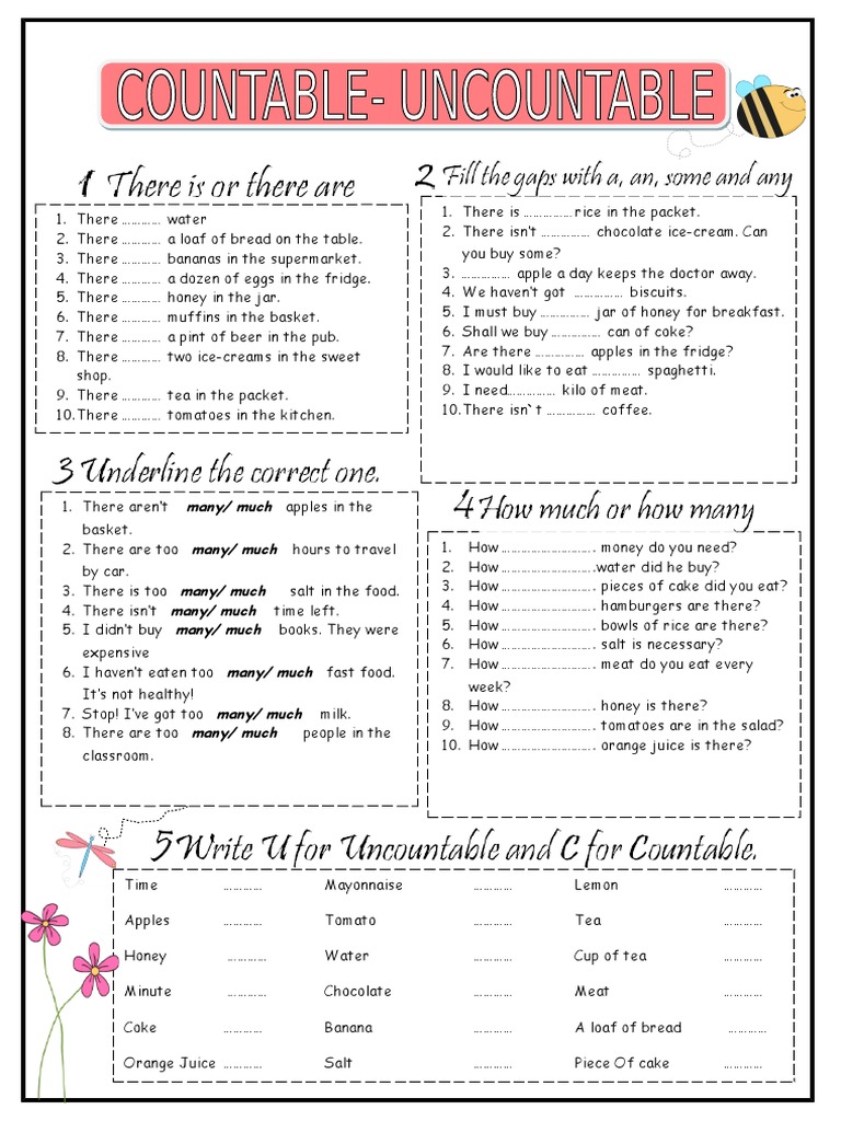 Countable and Uncountable Nouns Worksheet | PDF | Western Cuisine ...
