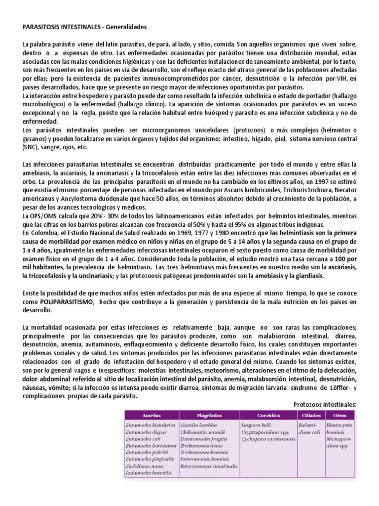 PARASITOSIS INTESTINALES - Generalidades | PDF | Sistema inmune ...