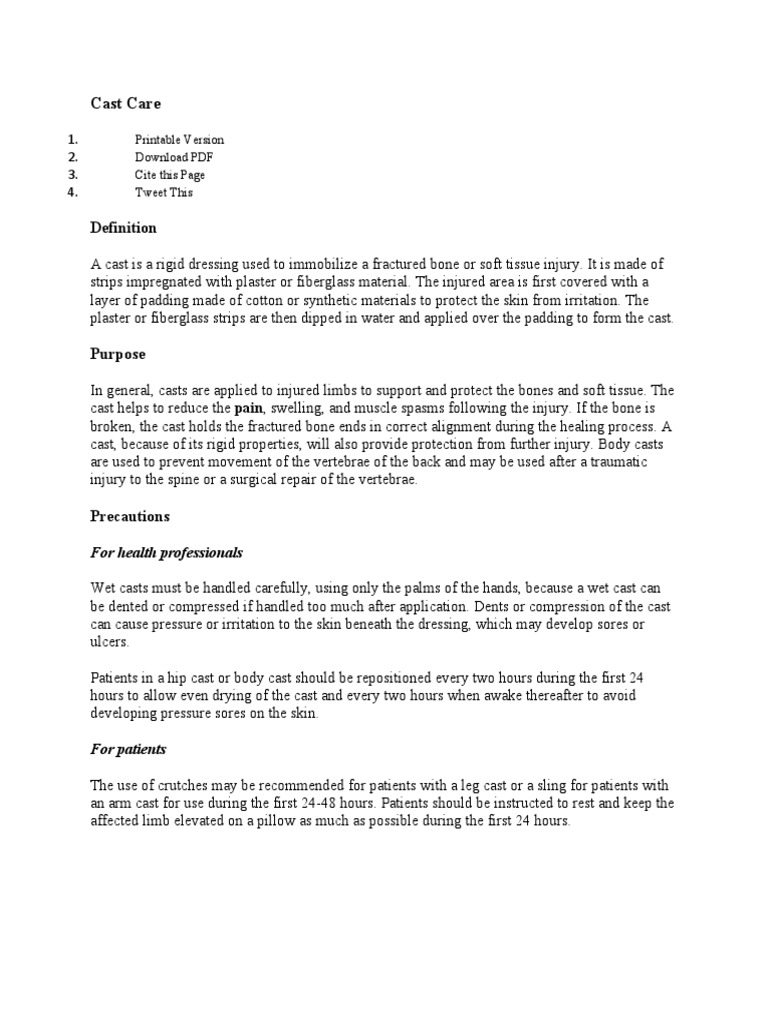 Cast Care: Printable Version Download PDF Cite This Page Tweet This ...