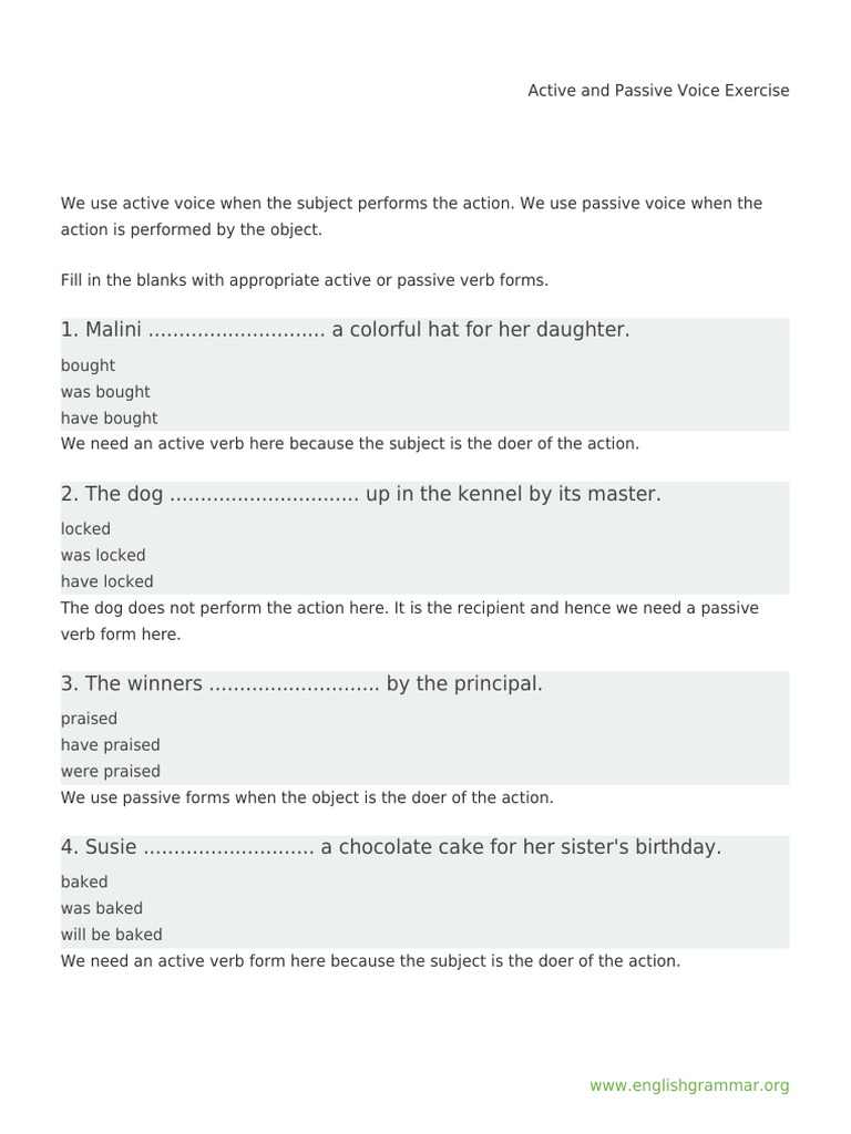 Active and Passive Voice Exercise | PDF | Verb | Morphology