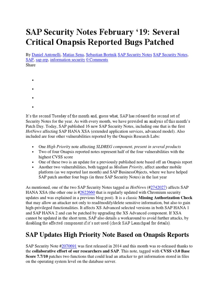 SAP Security Notes February | PDF | Vulnerability (Computing) | Sap Se