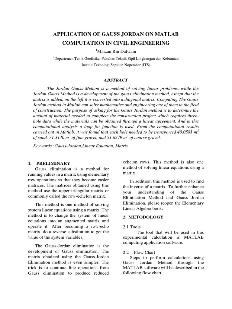 Application of Gauss Jordan On Matlab Computation in Civil Engineering ...