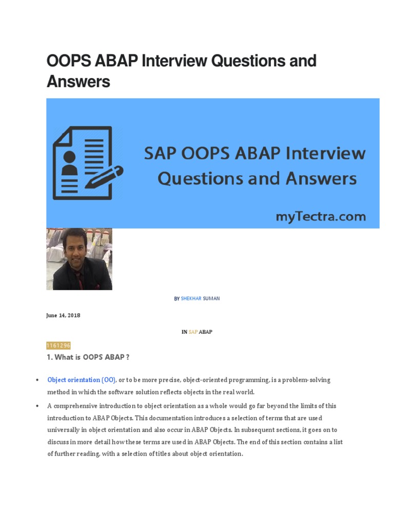 Object-Oriented Programming in ABAP: An Interview with Key Questions ... Object-Oriented Programming in ABAP: An Interview with Key Questions ...