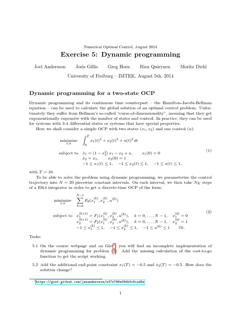 Exercise Dynamic Programming | Download Free PDF | Dynamic Programming | Optimal Control