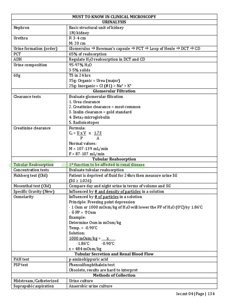 MUST To KNOW in Clinical Micros | PDF | Renal Function | Urinary Tract Infection