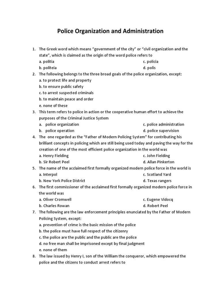 Police Organization and Administration | PDF | Inspector | Police
