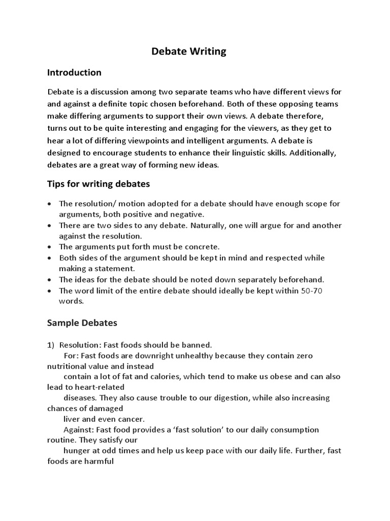 Debate Writing: Sample Debates | PDF | Pet | Foods