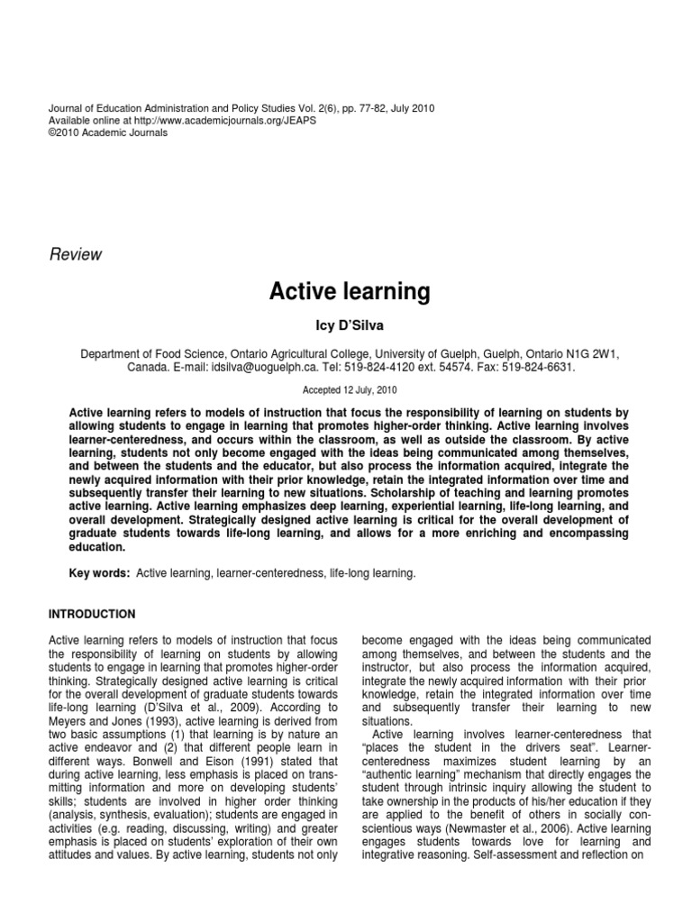 Active Learning | PDF | Service Learning | Lifelong Learning