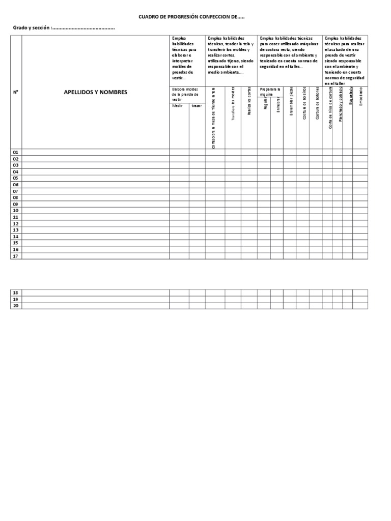 Cuadro de Progresion | Descargar gratis PDF | Ropa